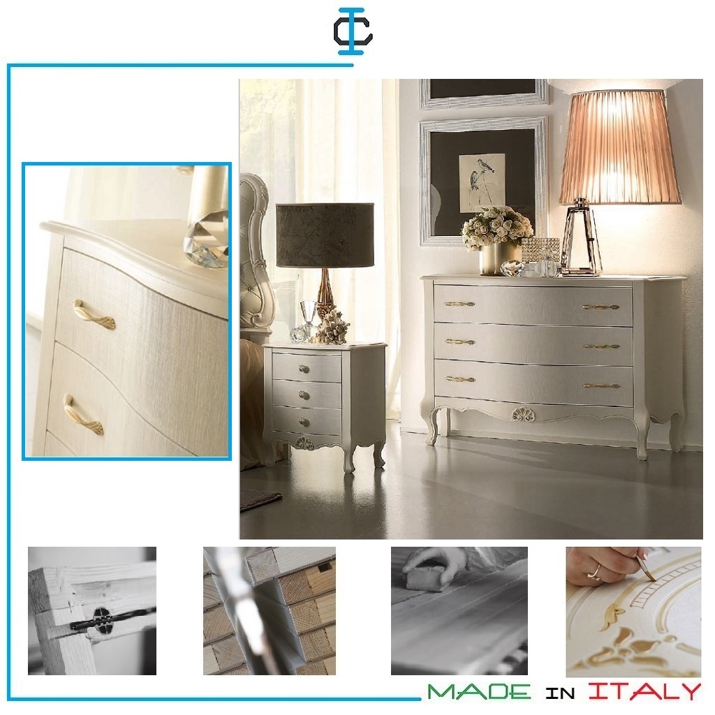 Comò e Comodini Classici Bologna art.CAMAGNT. Gruppi notte in legno con particolari in tinta Oro